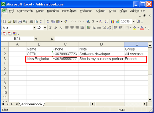 Editing the addressbook in MS Excel