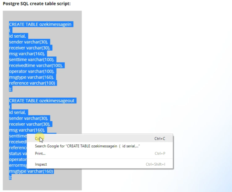 Postgresql Database Tables