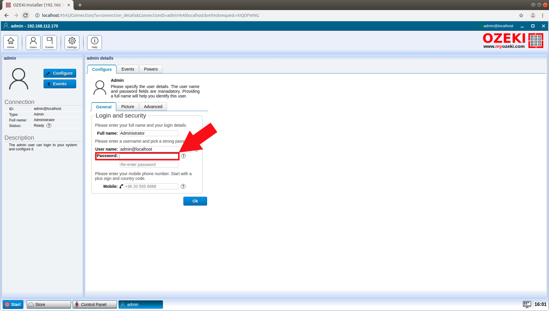 Set the admin password for remote access