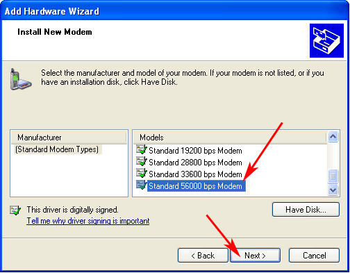 Installing the standard modem