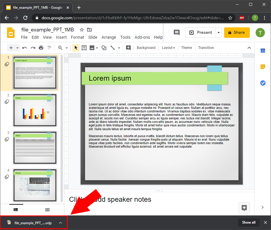 How To Convert A PPT Into ODP Using Google Docs