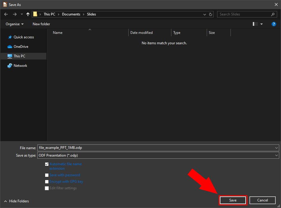 How to conver ta PPT into ODP using LibreOffice